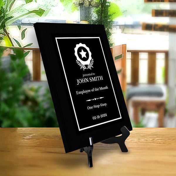 Employee Of The Month Customizable Black Frame Award Plaque | Easel Mo ...