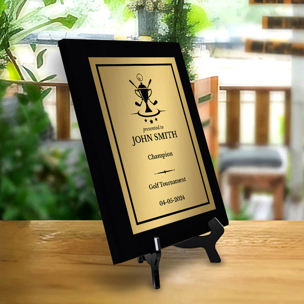 Golf Customizable Black Frame Wooden Award Plaque | Easel Mount Option ...